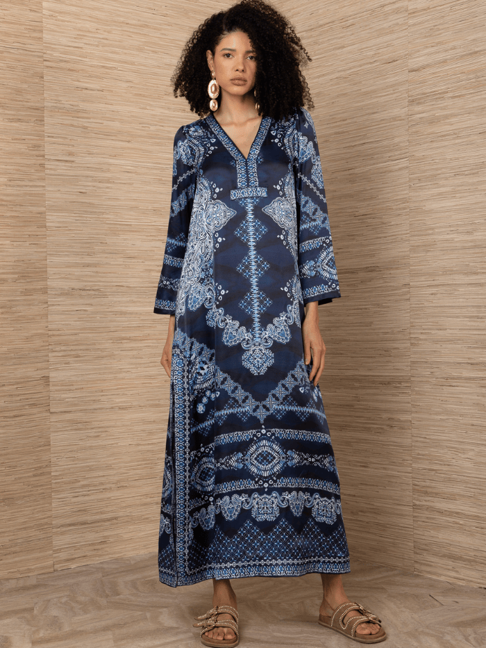 Hale Bob Women's BRIDIE Silk Blend Navy Patterned Maxi Dress 5ZBB612A ...