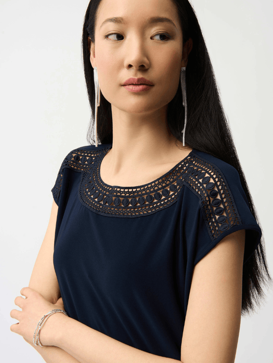 Joseph Ribkoff Women's Silky Knit Straight Top With Guipure At Necklin ...