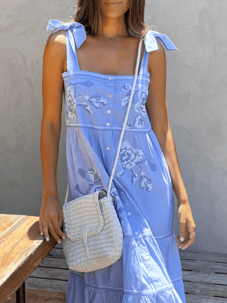 Rose And Rose MARINA Blue Flower Embroidered Sun Dress – Izzi of Baslow